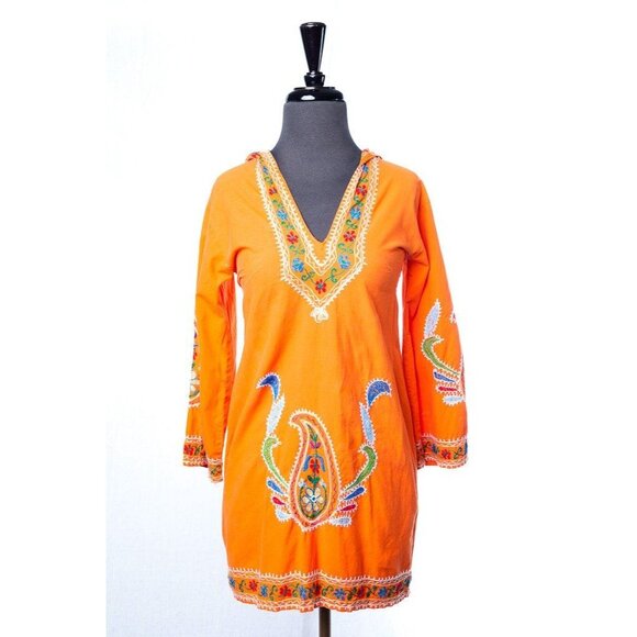 Vtg 1970's Women’s Dress Hippie Flower Child With Hood Hand Embroidery ...